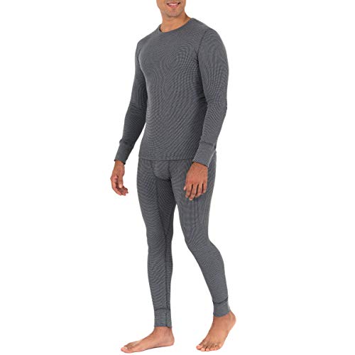 Fruit of the Loom mens Recycled Waffle Thermal Underwear (Top and Bottom) Pajama Set, Greystone Heather, Large US