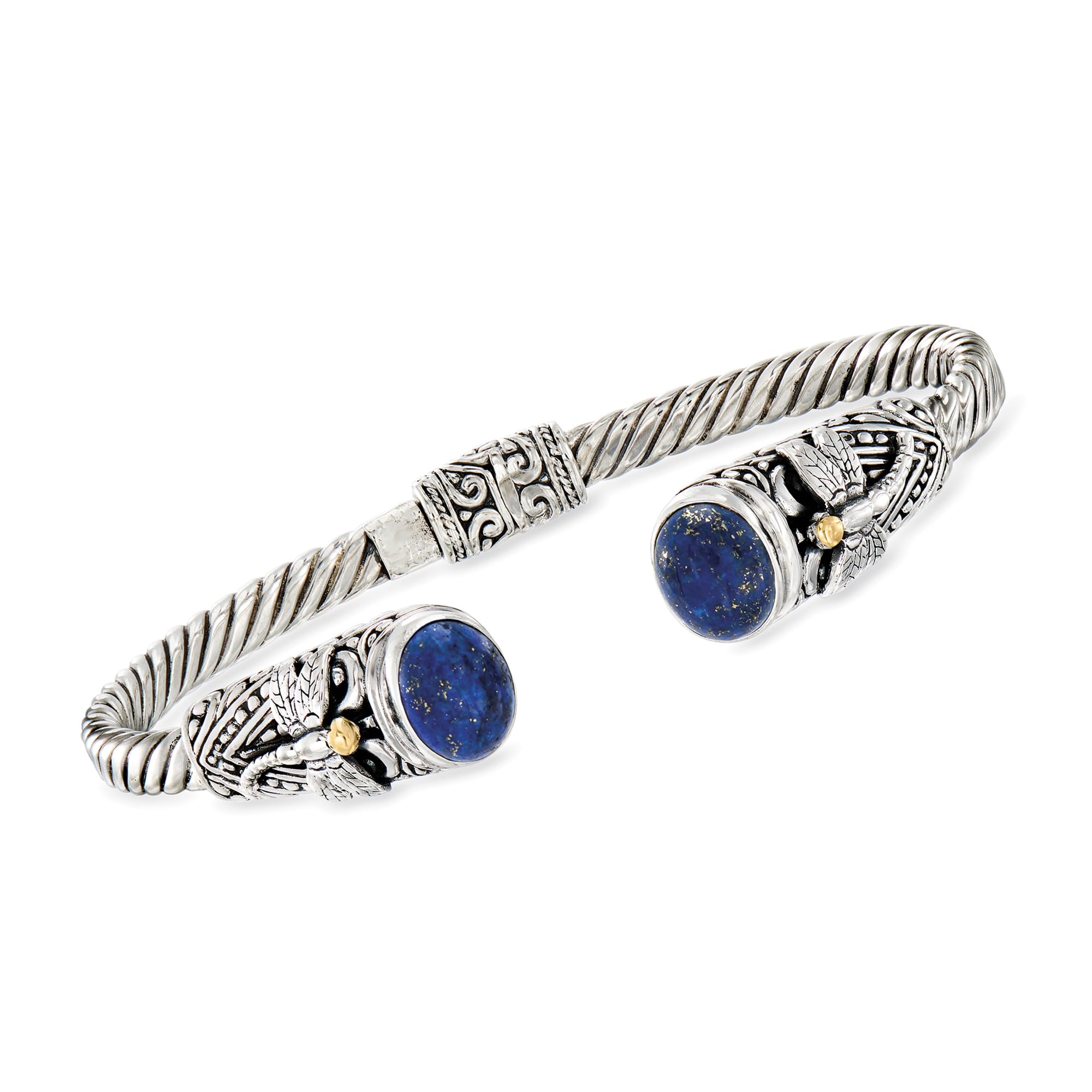 Ross-Simons Lapis Bali-Style Dragonfly Cuff Bracelet in Sterling Silver and 18kt Yellow Gold. 8 inches