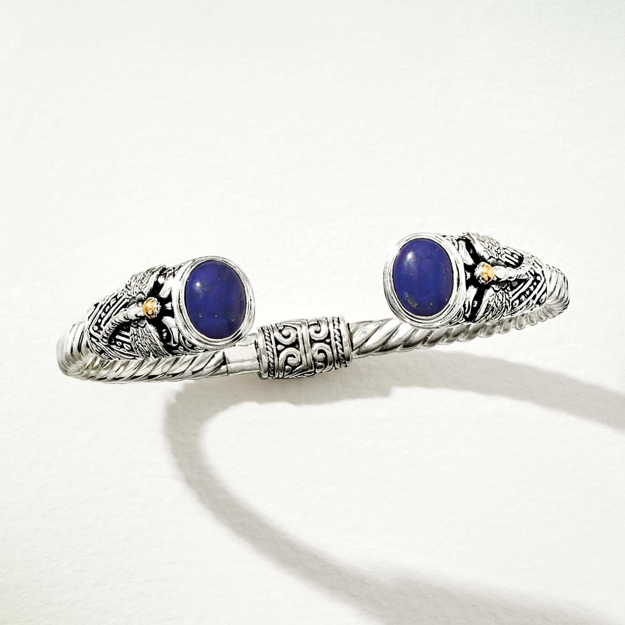 Ross-Simons Lapis Bali-Style Dragonfly Cuff Bracelet in Sterling Silver and 18kt Yellow Gold. 8 inches