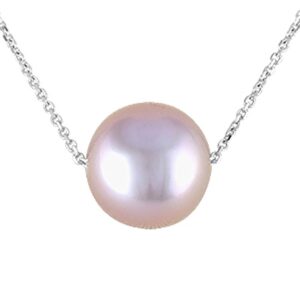 14k white gold & single 10.5mm-11mm aaaa round freshwater cultured pearl pendant necklace on 16"-17"-18" adjustable cable chain - baby pink