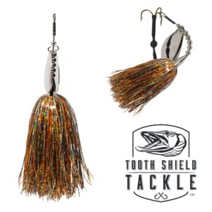 tooth shield tackle [get bent series] musky bucktail (crawfish) muskie pike double 9 inline spinner musky lures baits tackle