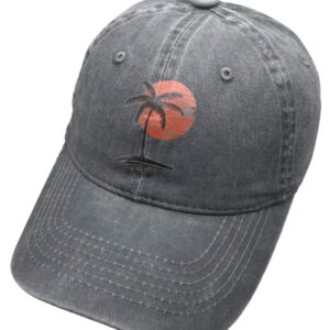 Kamaple Palm Tree Baseball Caps Summer Aloha Beaches Outdoor Adjustable Denim Dad Hat (Palm Tree Sunset Grey, one Size)