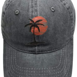 Kamaple Palm Tree Baseball Caps Summer Aloha Beaches Outdoor Adjustable Denim Dad Hat (Palm Tree Sunset Grey, one Size)