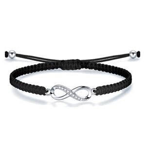 zeni infinity bracelet for women, handmade black rope braided bracelet with 925 silver adjustable bracelet love friendship jewelry gift