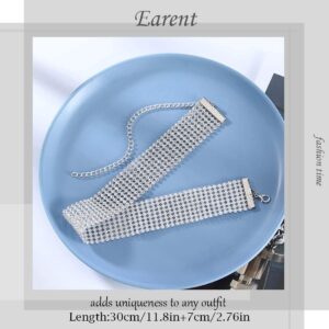 EARENT Vintage Layered Crystal Choker Necklace Silver Rhinestone Necklaces Chain Fashion Jewerly for Women