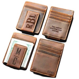 eurynome money clip for men, personalized mens front pocket wallet with money clip, genuine leather wallets, gift for men (brown 01)