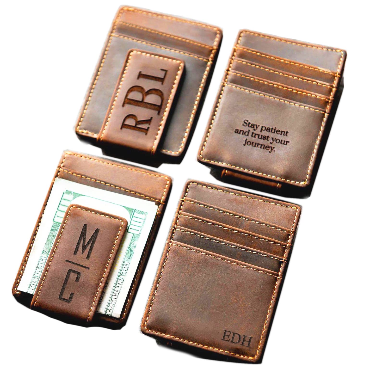 Eurynome Money Clip For Men, Personalized mens Front Pocket Wallet With Money Clip, Genuine Leather Wallets, Gift For Men (Brown 01)