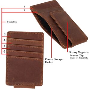 Eurynome Money Clip For Men, Personalized mens Front Pocket Wallet With Money Clip, Genuine Leather Wallets, Gift For Men (Brown 01)