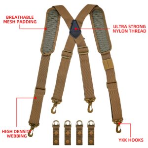 MELOTOUGH Police Duty Belt Suspenders Tactical Suspenders Law Enforcement Belt Harness with Belt Loop 4 pc, Khaki Color