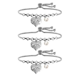 wsnang sister jewelry big sis middle sis little sis heart pendant bracelet/lariat y necklace set for sister best friend (slider bracelet 3)