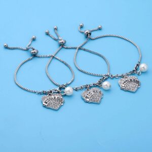 WSNANG Sister Jewelry Big Sis Middle Sis Little Sis Heart Pendant Bracelet/Lariat Y Necklace Set for Sister Best Friend (Slider Bracelet 3)