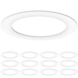 sunco 12 pack goof rings for recessed light fixture living room can light goof trim ring, outer diameter 8.6-inch, inner diameter 6.2-inch, matte finish, flush mount, 5-6 inch, white