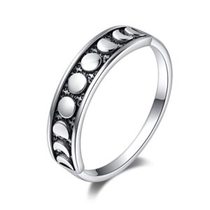 bamos moon phase engagement ring, pure 925 sterling silver moon ring wedding ring for women, 9 moon phases from new moon to old moon on chrome plated mesh base, size 6 7 8 9 10