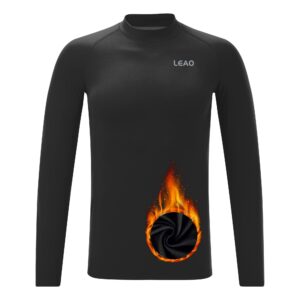 leao youth boys compression shirt long sleeve fleece quick dry sports baselayer soccer baseball basketball undershirt black l