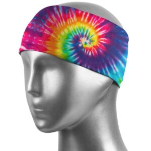 blublu tie dye colorful rainbow unisex mens womens headband sports sweat head bands, athletic sweatbands hair band for running, workout, gym, cycling, tennis, yoga