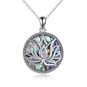 onefinity yoga lotus flower pendant necklace with abalone shell sterling silver lotus flower jewelry for women