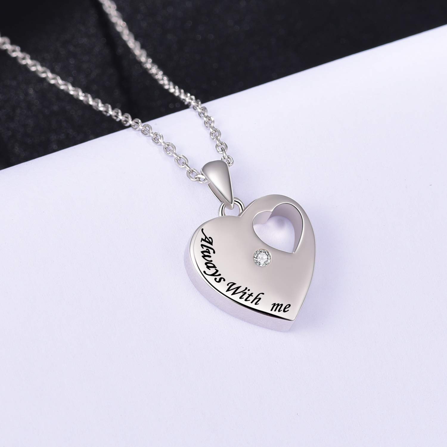 BEILIN 925 Sterling Silver Urn Necklace for Ashes for Women Keepsake Memorial Heart Cremation Jewelry for Ashes(Circle CZ heart)