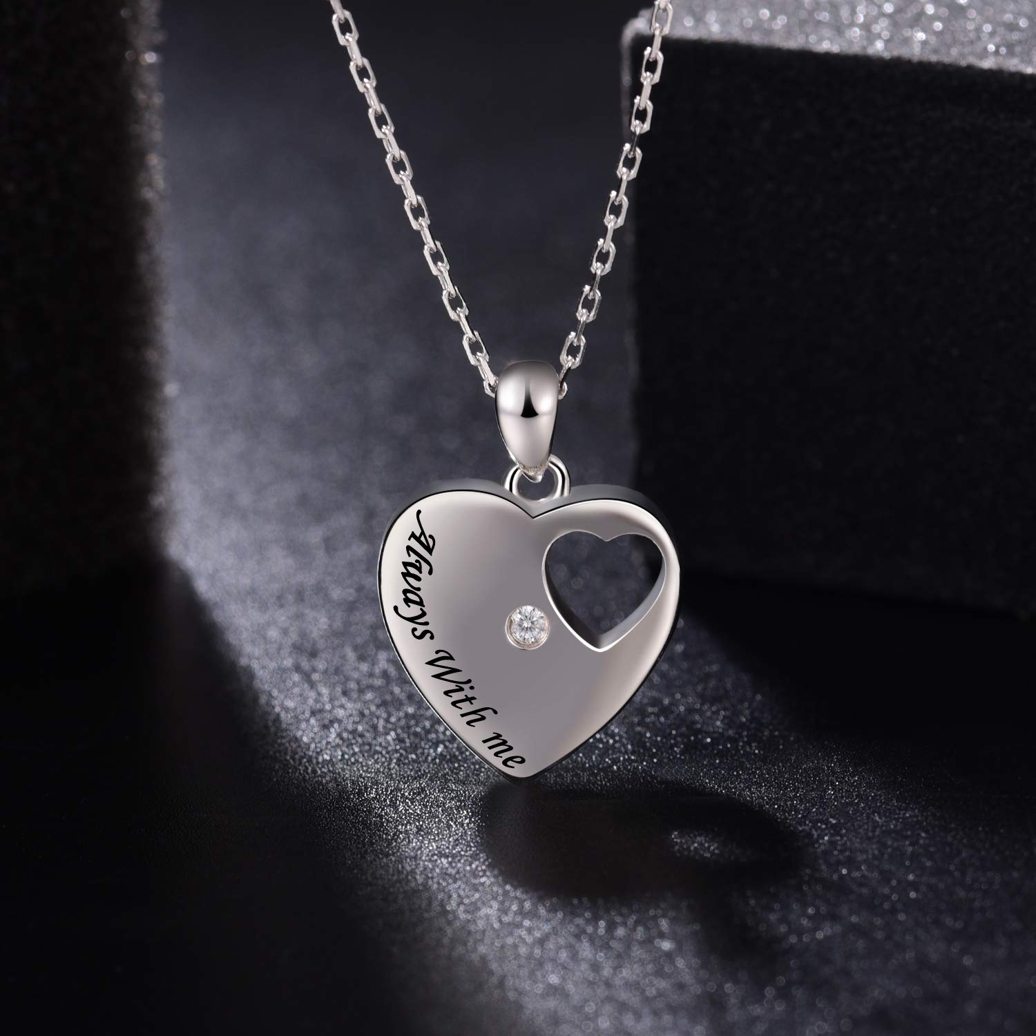 BEILIN 925 Sterling Silver Urn Necklace for Ashes for Women Keepsake Memorial Heart Cremation Jewelry for Ashes(Circle CZ heart)