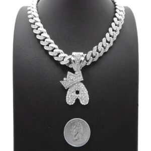 BLINGFACTORY Hip Hop White Gold PT Bubble Alphabet Initial A Pendant & 16" ~ 24" Iced Cuban Box Lock Chain Necklace (Pendant & 16" Chain)