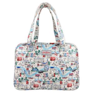 cath kidston water resistant oilcloth large boxy zip bag shoulder tote small london symbol pattern stone color