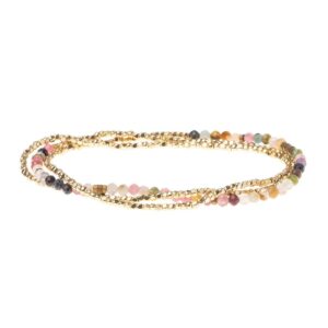 scout curated wears - women's delicate stone wrap bracelet & necklace - tourmaline/gold - stone of healing