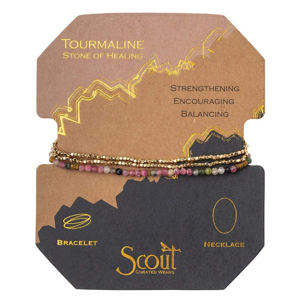 Scout Curated Wears - Women's Delicate Stone Wrap Bracelet & Necklace - Tourmaline/Gold - Stone of Healing