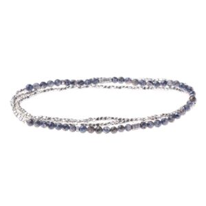 scout curated wears - women's delicate stone wrap bracelet & necklace - iolite & sunstone/silver - stone of synergy