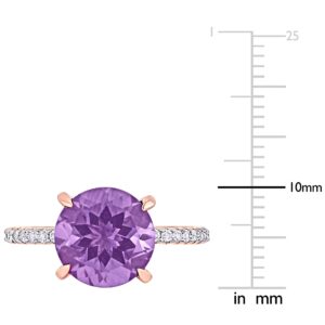 Abbie+Cleo Womens Round Cut Purple Amethyst and White Topaz Gemstone 4-Prong Solitarie Ring in Rose Gold Flash Plated Sterling Silver, Size 5