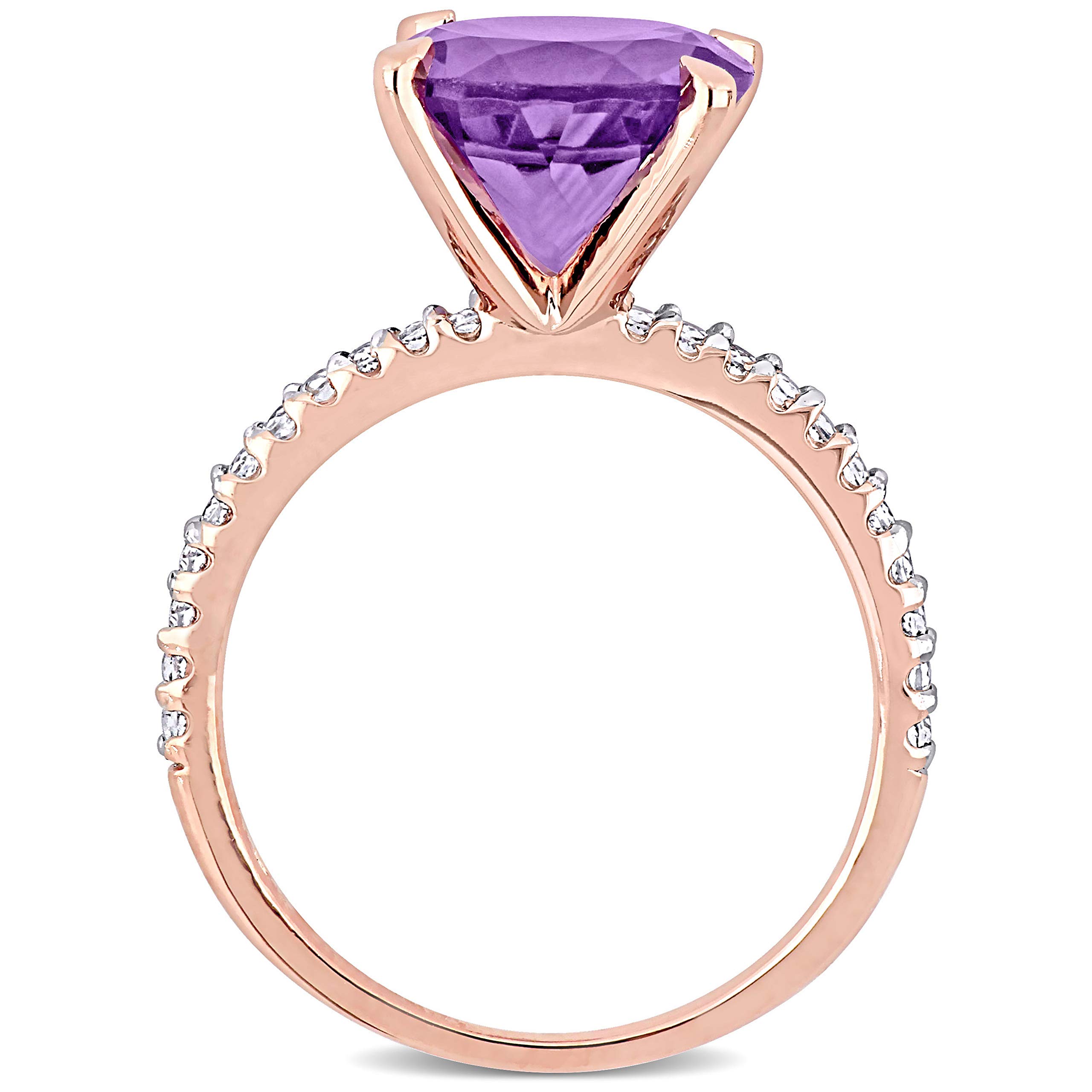 Abbie+Cleo Womens Round Cut Purple Amethyst and White Topaz Gemstone 4-Prong Solitarie Ring in Rose Gold Flash Plated Sterling Silver, Size 5