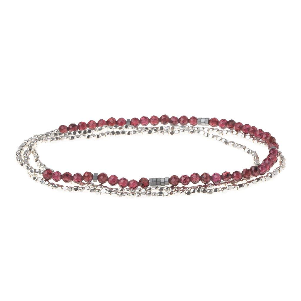 Scout Curated Wears - Women's Delicate Stone Wrap Bracelet & Necklace - Garnet/Silver - Stone of Health