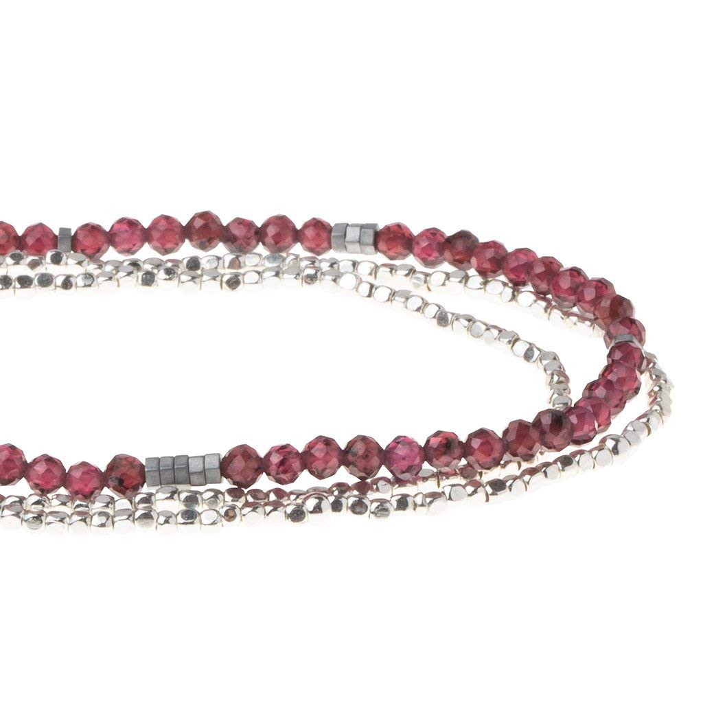 Scout Curated Wears - Women's Delicate Stone Wrap Bracelet & Necklace - Garnet/Silver - Stone of Health