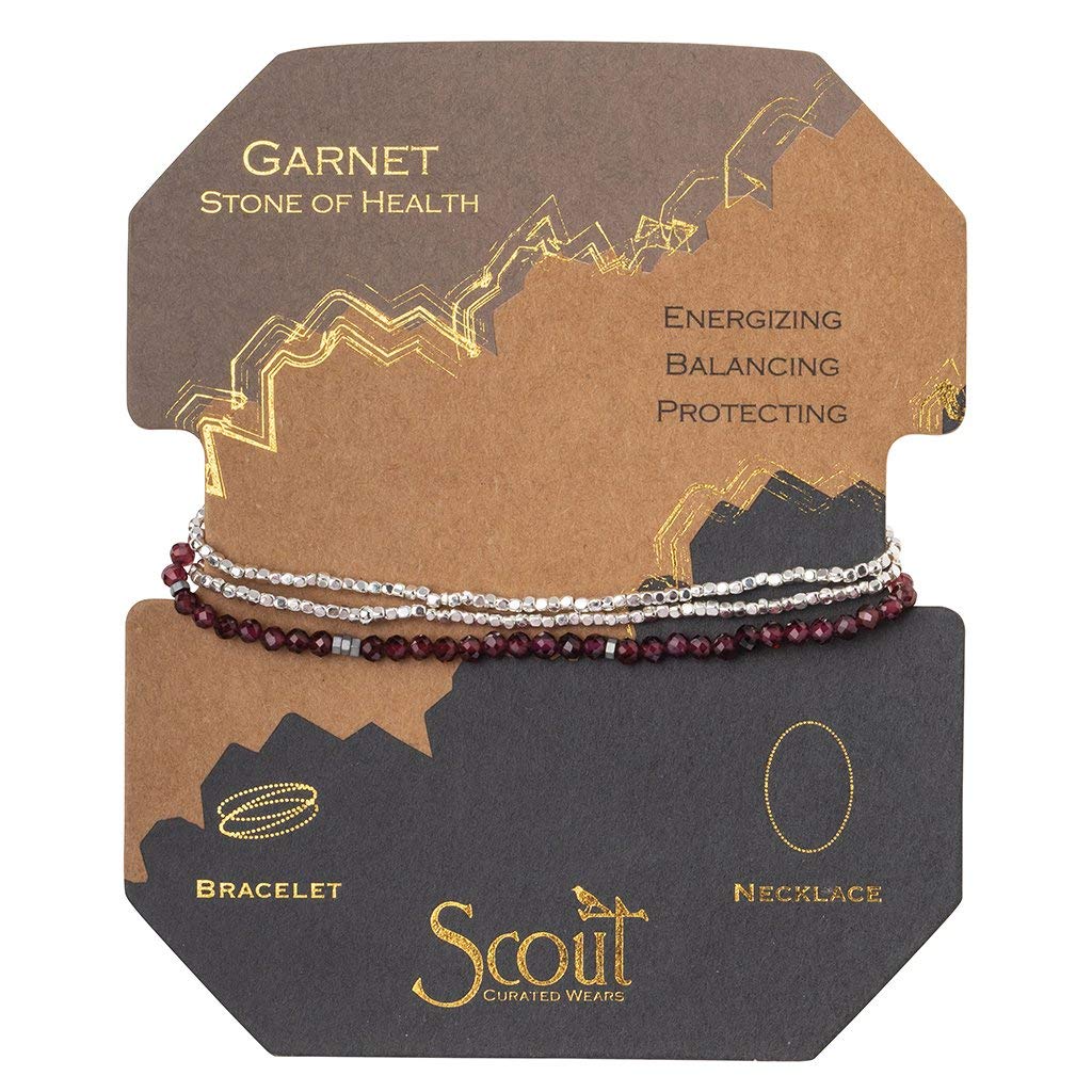 Scout Curated Wears - Women's Delicate Stone Wrap Bracelet & Necklace - Garnet/Silver - Stone of Health