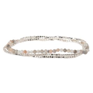 scout curated wears - women's delicate stone wrap bracelet & necklace - moonstone/silver - stone of balance