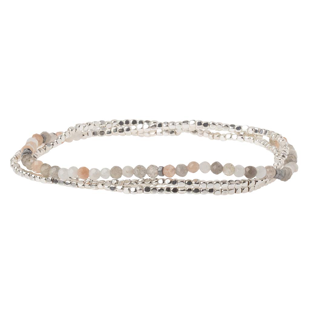 Scout Curated Wears - Women's Delicate Stone Wrap Bracelet & Necklace - Moonstone/Silver - Stone of Balance