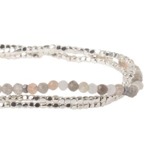 Scout Curated Wears - Women's Delicate Stone Wrap Bracelet & Necklace - Moonstone/Silver - Stone of Balance