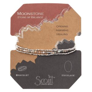 Scout Curated Wears - Women's Delicate Stone Wrap Bracelet & Necklace - Moonstone/Silver - Stone of Balance