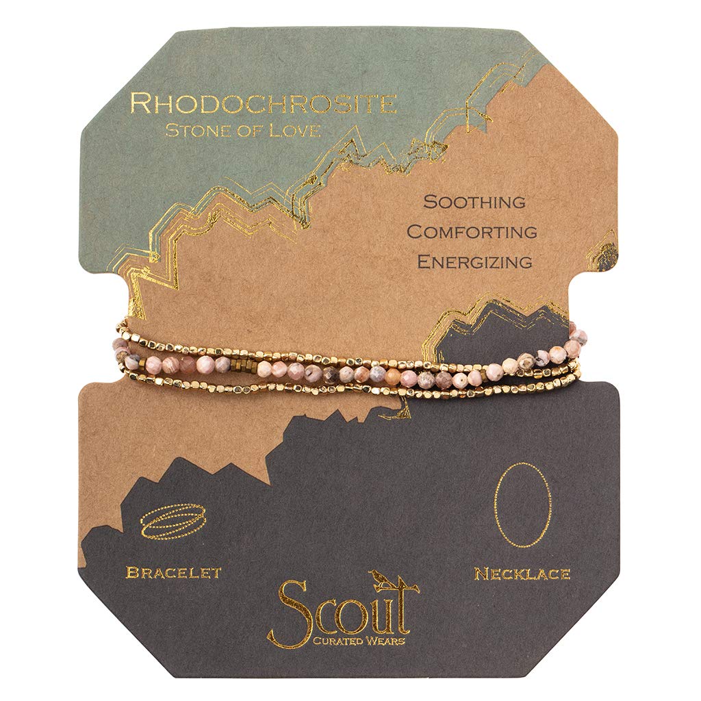 Scout Curated Wears - Women's Delicate Stone Wrap Bracelet & Necklace - Rhodochrosite/Gold - Stone of Love