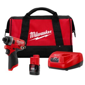 milwaukee 2553-21 m12 fuel 1/4 in. hex impact driver kit with one 2.0 ah battery, charger and bag