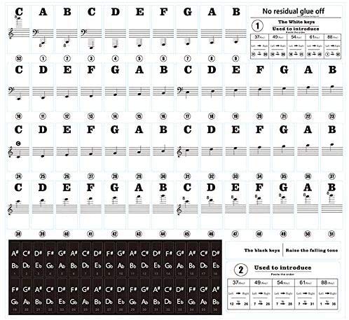 MUYOS Piano Keyboard Stickers for 88/61/ 54/49 Key, Black Transparent Removable for Kids Beginners (Black)