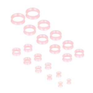 oyaface 20 pc tunnel set soft silicone flesh tunnel plug eyelet 2g-25mm flexible ear stretching gauge lightpink