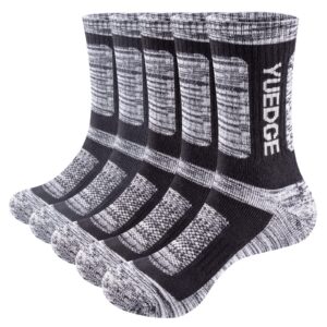 yuedge men's performance cotton moisture wicking sports hiking workout training cushion crew socks for men 9-12, 5 paris