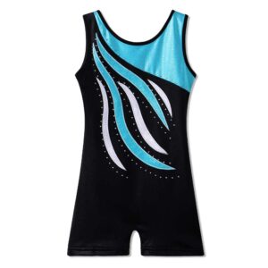 baohulu leotard for toddler girls gymnastics shorts sparkle embroidery tank biketards one piece b165_blackblue_160