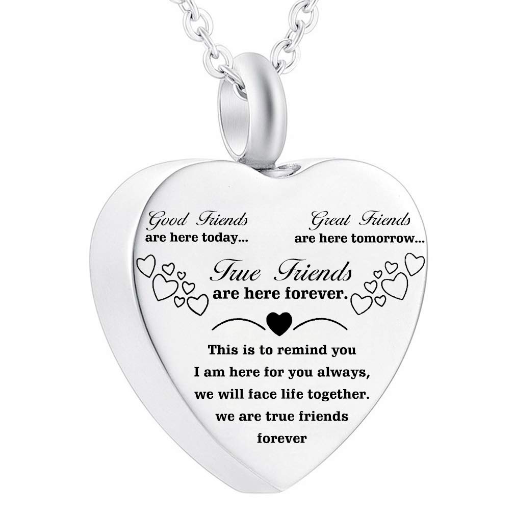 HaoQin jewelry Stainless Steel Necklace, Best Friends Urn Pendant Memorial Ash Keepsake Heart, Unisex