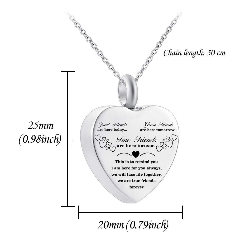 HaoQin jewelry Stainless Steel Necklace, Best Friends Urn Pendant Memorial Ash Keepsake Heart, Unisex