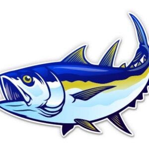 Tuna Fish Fishing - 3" Vinyl Sticker - for Car Laptop Water Bottle Phone - Waterproof Decal