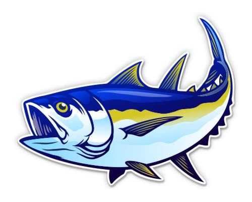 Tuna Fish Fishing - 3" Vinyl Sticker - for Car Laptop Water Bottle Phone - Waterproof Decal