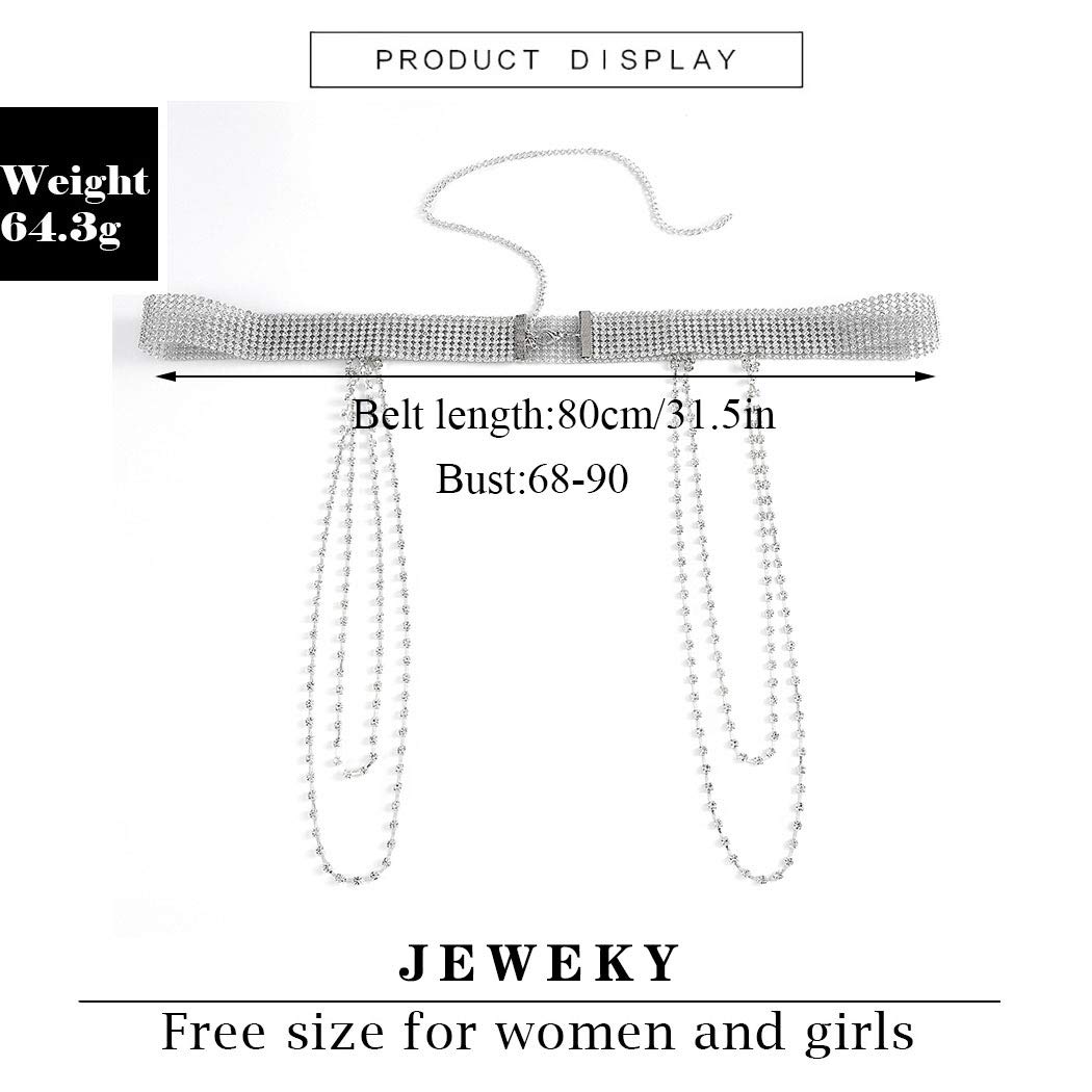 Jeweky Rhinestone Waist Belly Chain Silver Crystal Nightclub Rave Body Chain Jewelry for Women