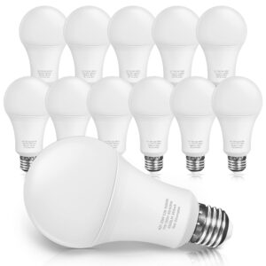 unilamp a21 bright light bulbs, 150-200w equivalent led bulbs, daylight white 5000k, 2500 lumens, e26 medium base bulb, non-dimmable, 23w led light bulbs for bedroom living room home office, 12-pack