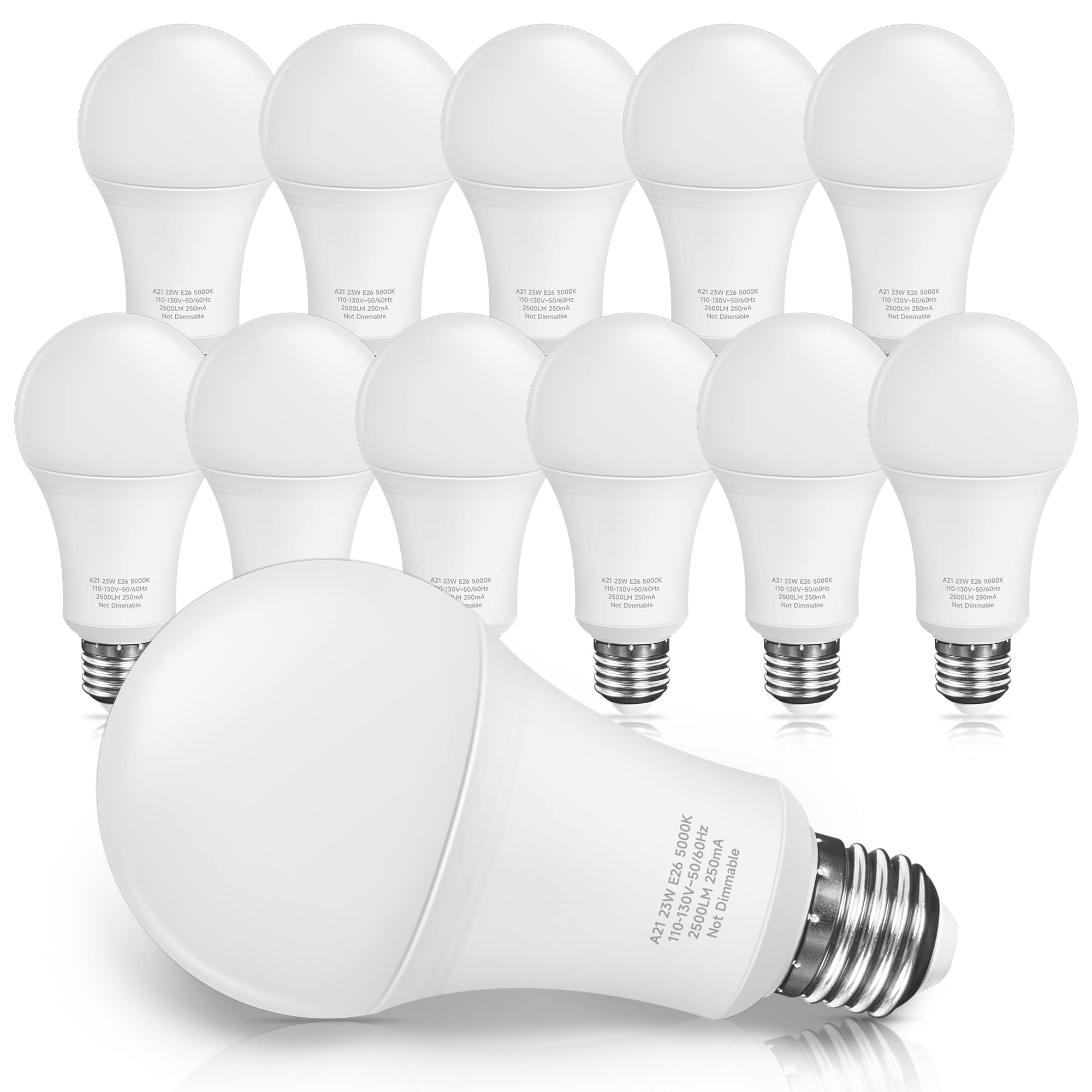 UNILAMP A21 Bright Light Bulbs, 150-200W Equivalent LED Bulbs, Daylight White 5000K, 2500 Lumens, E26 Medium Base Bulb, Non-dimmable, 23W LED Light Bulbs for Bedroom Living Room Home Office, 12-Pack