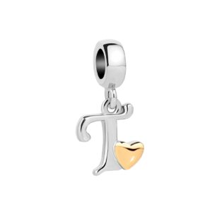 sbi jewelry initial letter t gold alphabet love heart keychain pendant charm for bracelets christmas family fiancée girlfriend bff sister daughter family compatible with pandora charm bracelets